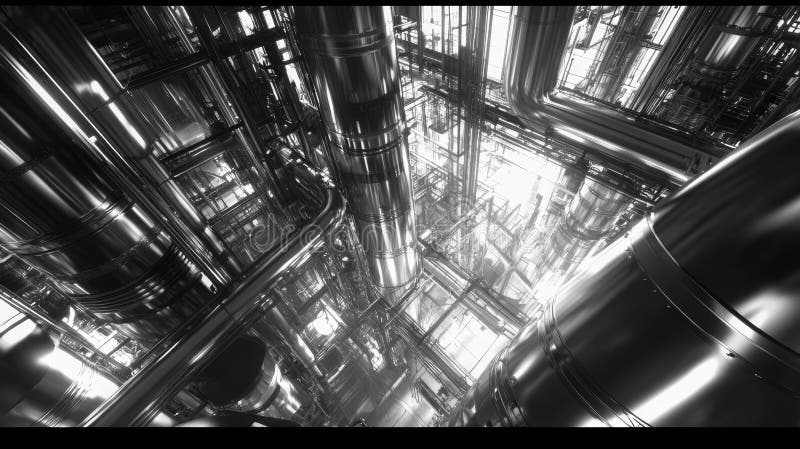 Detailed Interior View of a Chemical Processing Unit with Pipes Stock ...