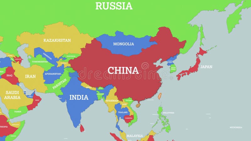 2D Colored Political World Map with a Zoom of the China and Neighbors ...