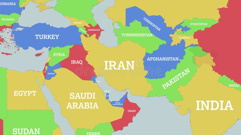 2D Colored Political World Map with a Zoom of the Iran and Neighbors ...