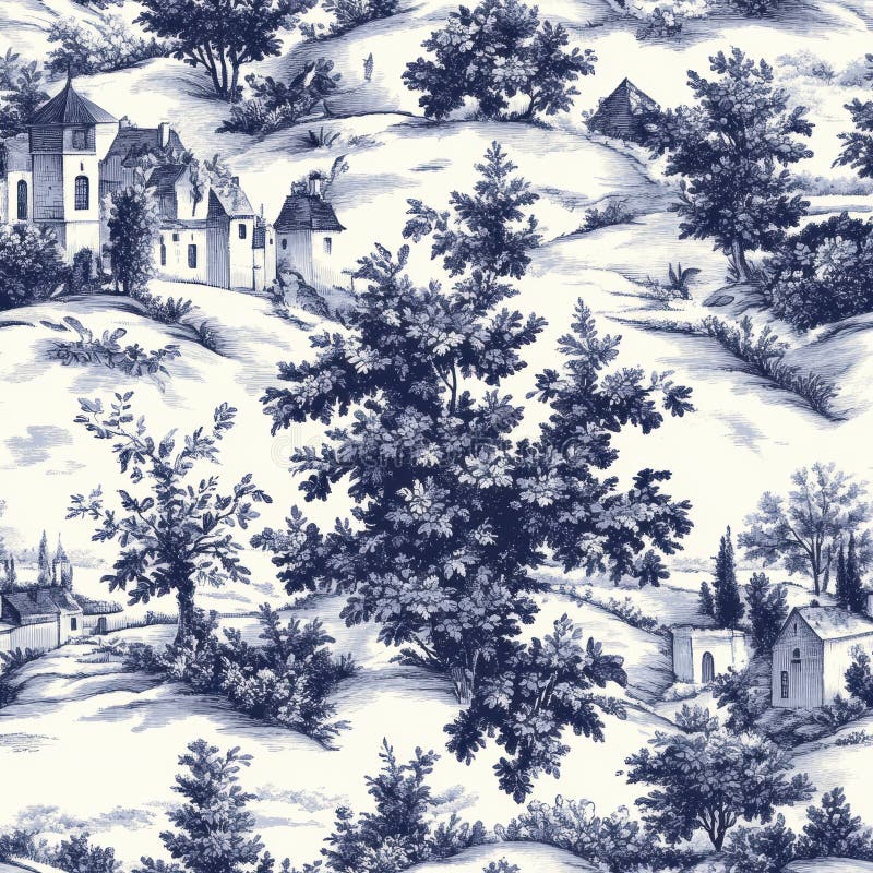 Detailed Seamless Pattern with Scenic Elements Stock Illustration ...