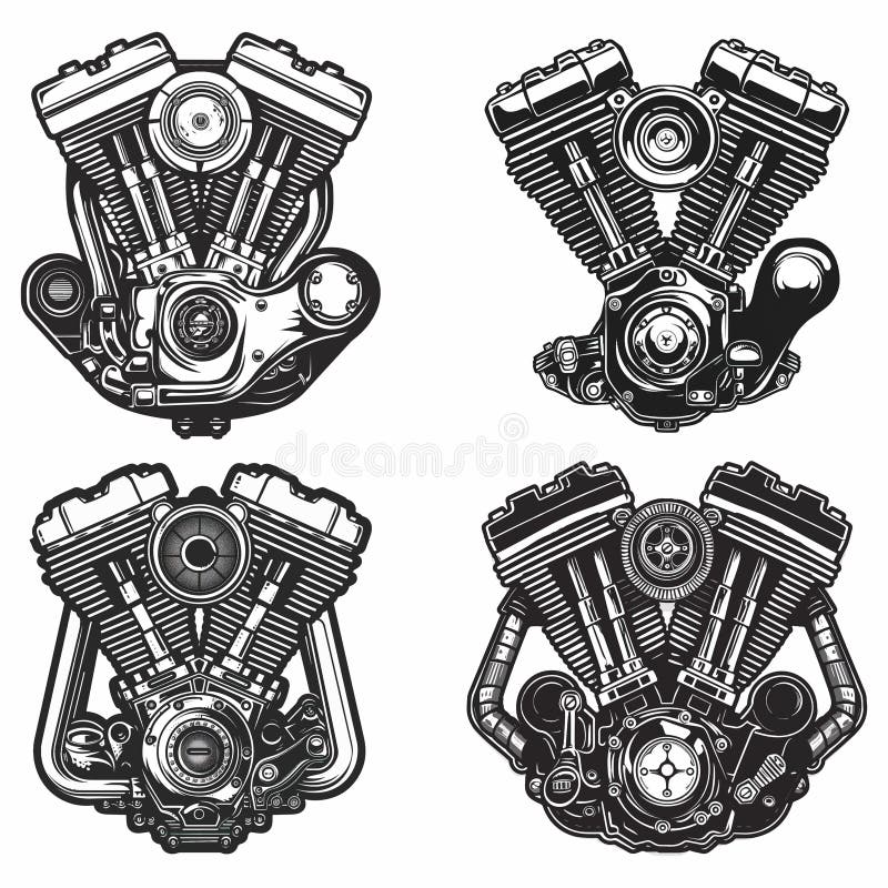 Set of Motorcycle Engine Vector Stock Illustration - Illustration of ...