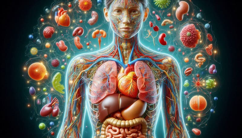 Human Anatomy with Organ System Visualization Stock Illustration ...
