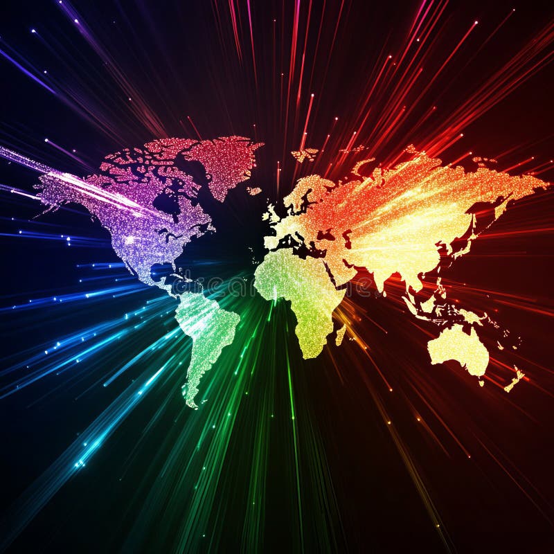 Explore a Digital Spectrum World Map with Vibrant Colors and Abstract ...