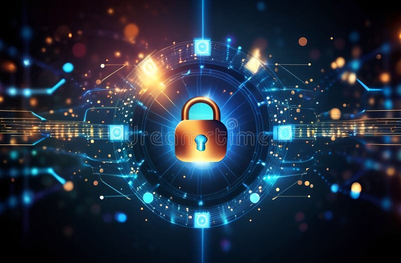 Cyber Security Concept. Digital Illustration Background with Vibrant Colors and Bokeh Effects ...