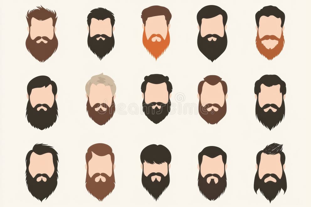 Explore Diverse Beard Styles with Flat Icons Organized in a Grid Format ...