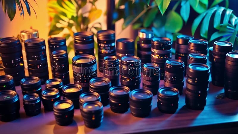 Explore a Diverse Collection of Camera Lenses Arranged Artfully on a ...