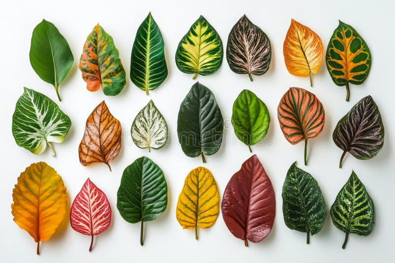 Explore the Diversity of Leaves Arranged Artistically on a White ...