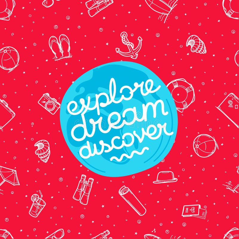 Explore Dream Discover. Illustration with Beach Elements Stock Vector ...