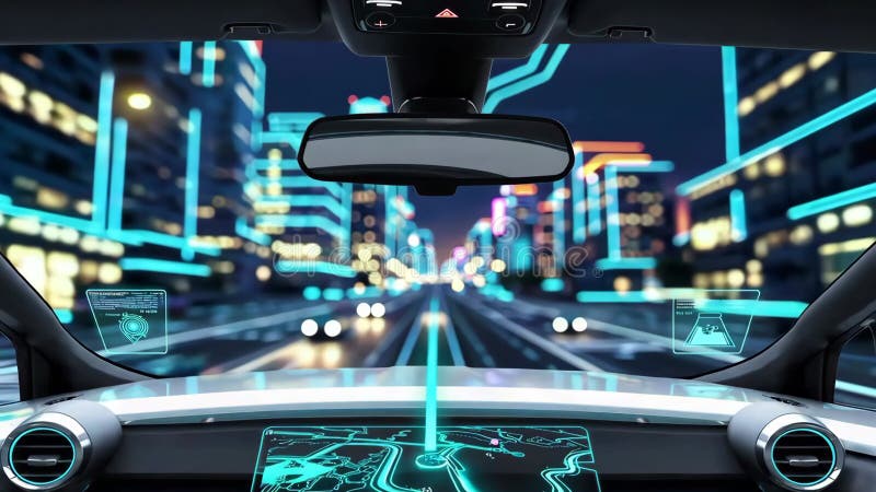 Futuristic Driving Scene with Advanced Navigation Footage in City Stock ...