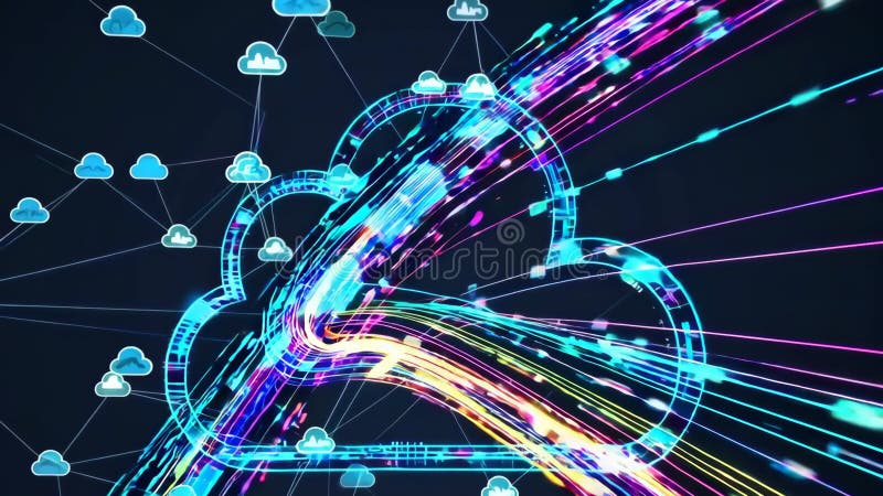 Cloud Technology Data Flow Footage with Vibrant Visual Effects Stock ...