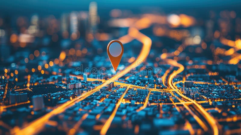 Urban Navigation Concept Cityscape Digital Mapping Night View Aerial ...