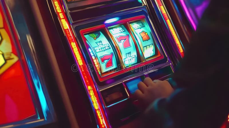 Bright Slot Machine with Flashing Lights and Symbols Stock Illustration ...