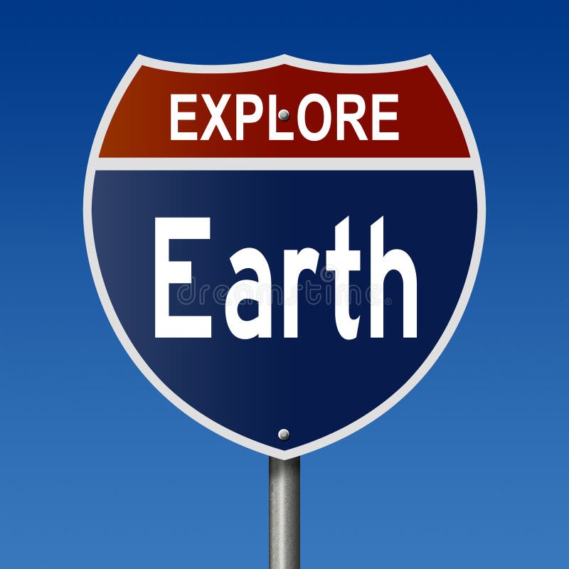 Explore Earth highway sign stock illustration. Illustration of graphic ...