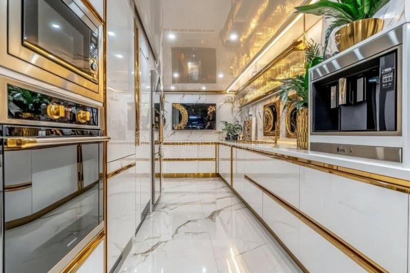 Explore Elegant Kitchen, Gold Details on White Cabinetry, Modern Design ...