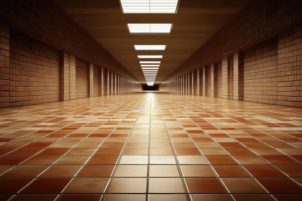Explore Empty Endless Hallway in Perspective, Long Tiled Corridor with ...