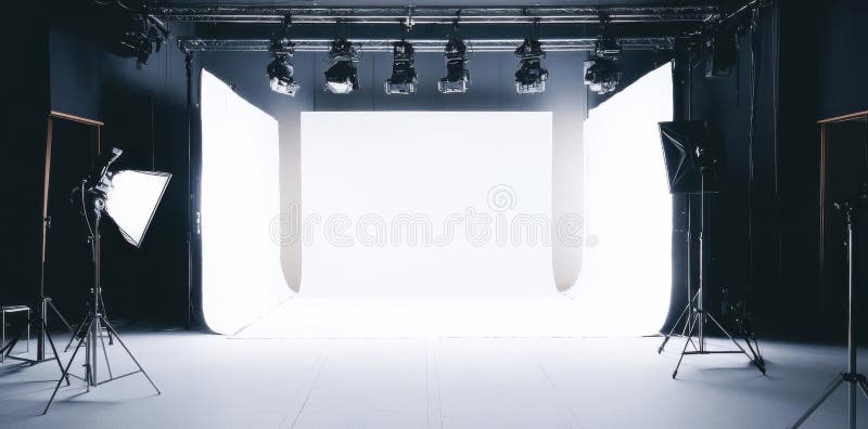 Explore Empty Photography Studio with Lighting Setup and Backdrop Space Stock Illustration ...