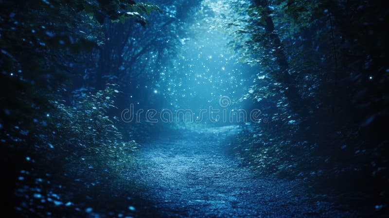 Enchanted Blue Misty Forest Pathway with Soft Light Filtering through ...