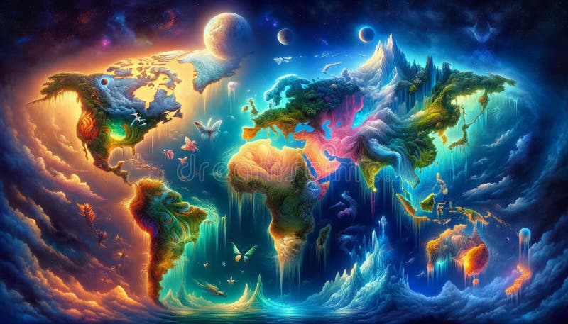 Enchanted Atlas: AI Infused Colorful Fantasy World Map Stock ...