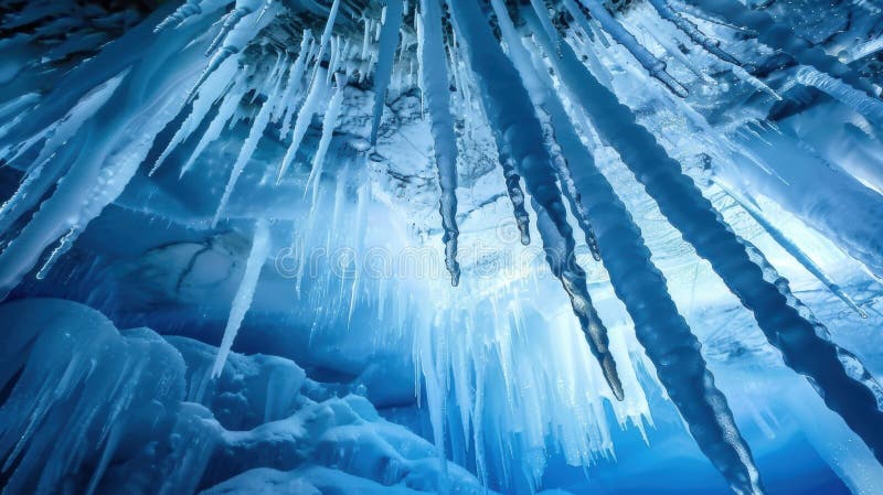 Icy Cave Interior with Glowing Blue Light Stock Illustration ...