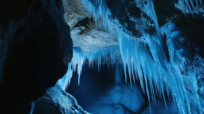 Glowing Icy Cave Interior with Soft Blue Light Stock Illustration ...