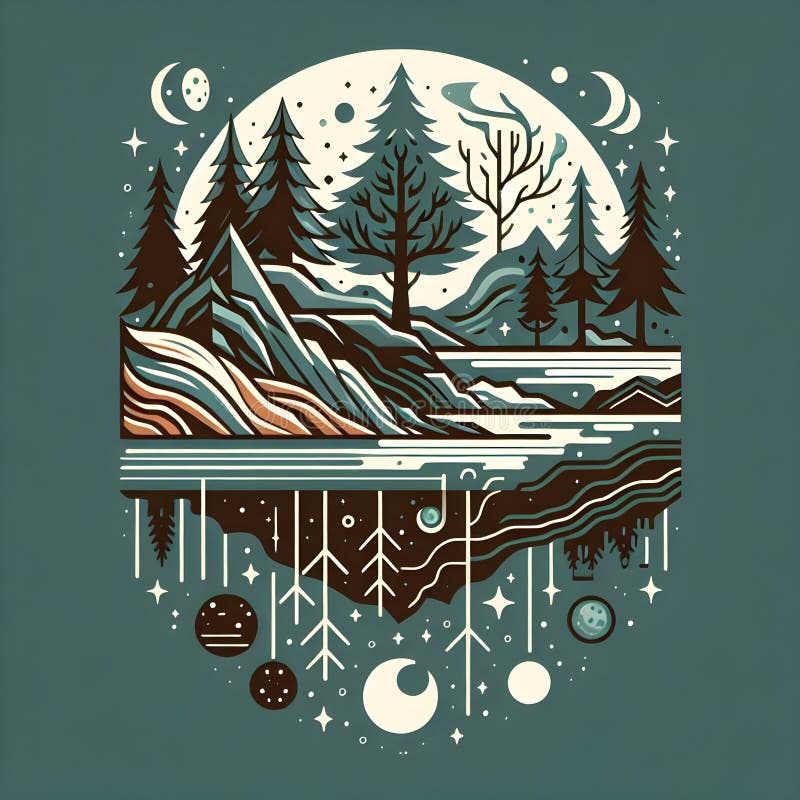 Illustration of Tranquil Nature: Whimsical Forests and Mountains Eps 10 ...