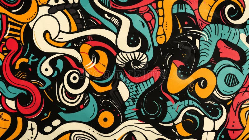 Vibrant Urban Graffiti Artwork with Abstract Shapes and Patterns Stock ...