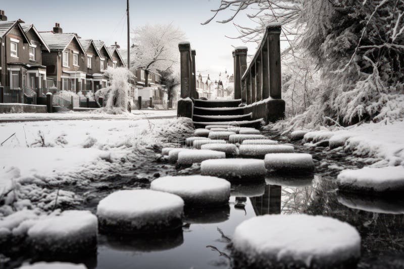 Snowy Stepping Stones - Generative AI Stock Illustration - Illustration ...