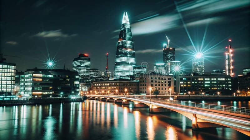 Panoramic View of the Skyline of the City of London at Night. Stock ...