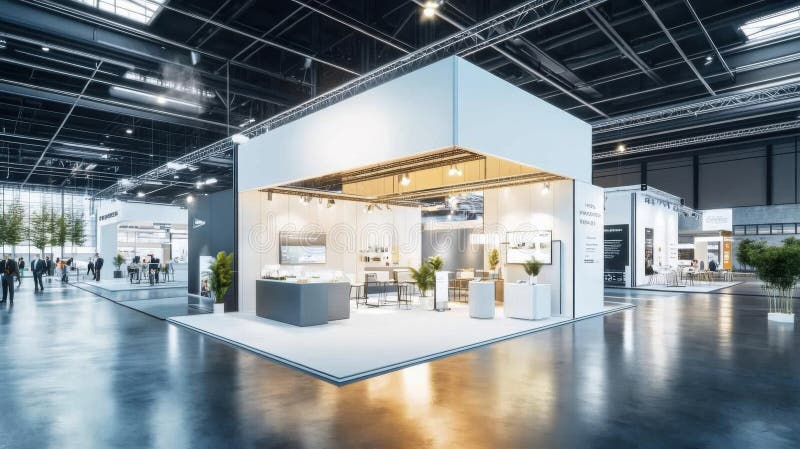 Explore Exhibition Hall with Modern Booths and Minimalist Aesthetics ...