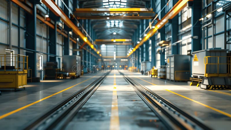 Industrial Warehouse Interior with Rail Tracks and Equipment for ...