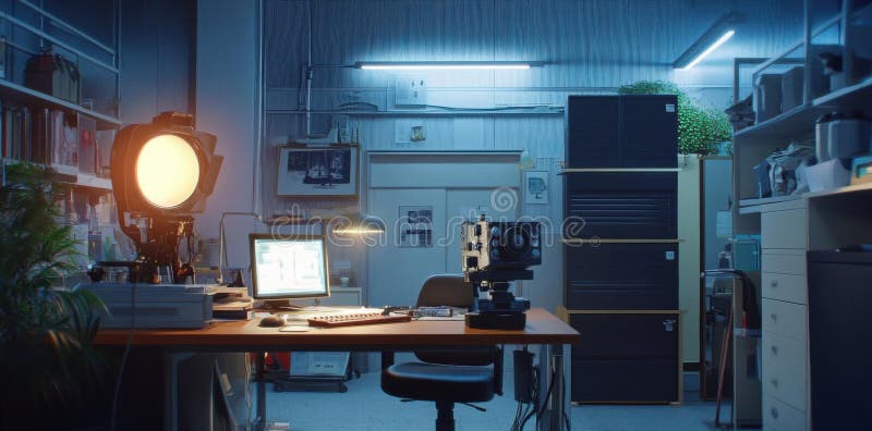 Explore a Film Studio Setup with Lights, Camera, and Computer, Studio ...