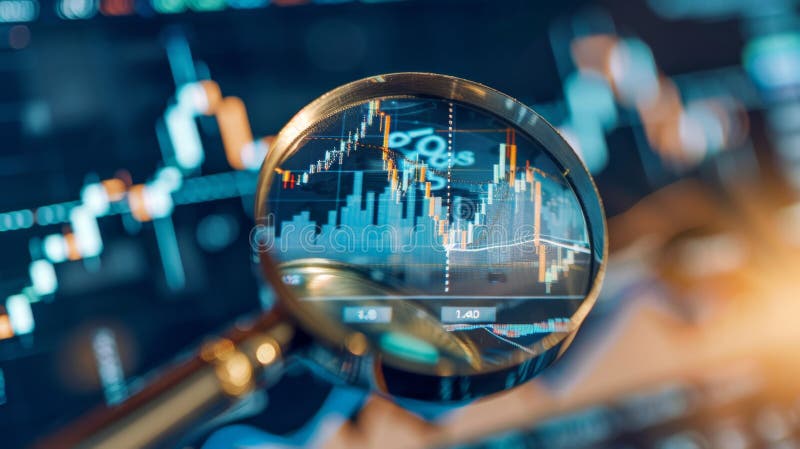Explore Financial Data with Magnify Glass on Charts Stock Illustration ...