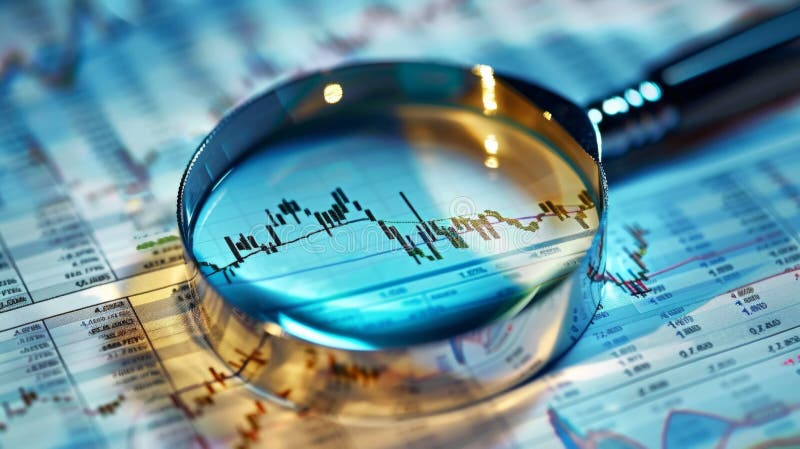 Explore Financial Trends through Magnified Charts Stock Illustration ...