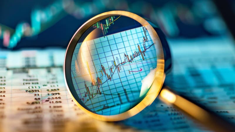 Explore Financial Trends with Magnified Charts Stock Illustration ...