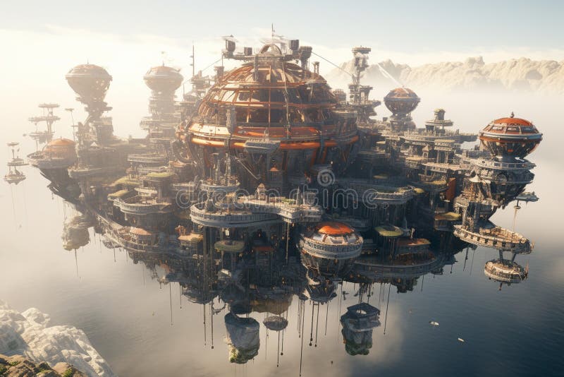 Explore a Floating City Where Airships of Stock Illustration ...