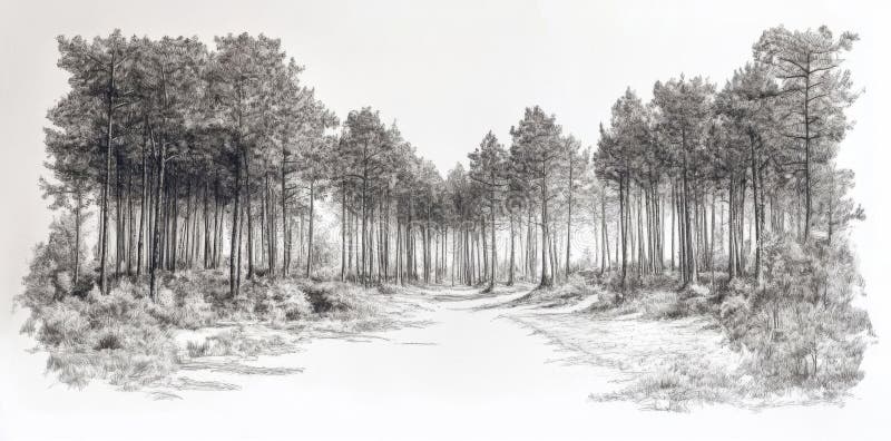 Explore Forest Path, Monochrome Tree Artwork with Natural Perspective ...