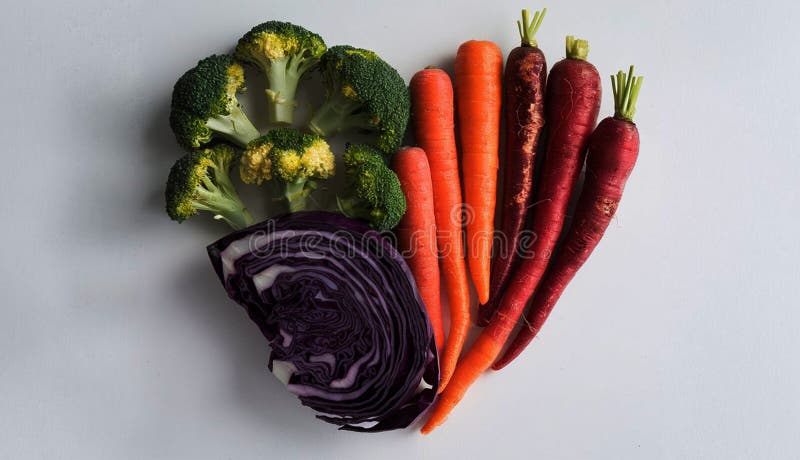 Fresh Vegetable Array: Broccoli, Carrots Red Cabbage for Vibrant ...