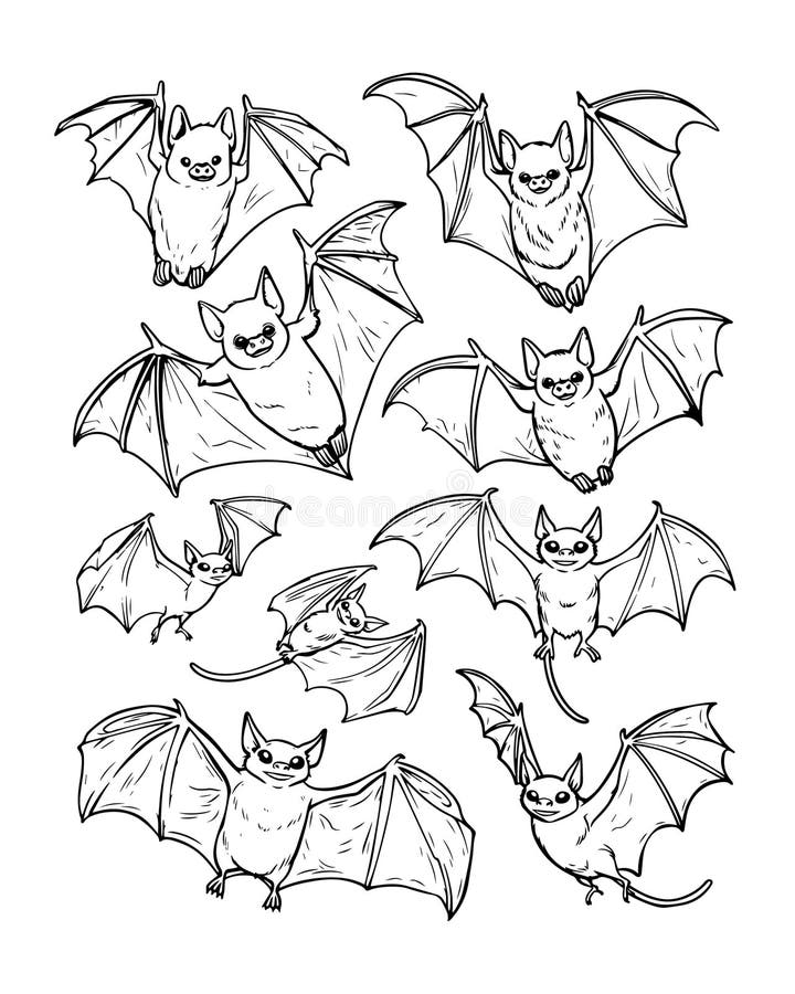Explore a Fun Bats Coloring Page Showcasing Different Bats in Flight ...