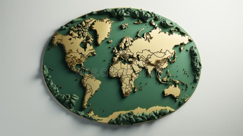 Sustainable Earth: Minimalistic Green World Map on White Canvas Stock ...