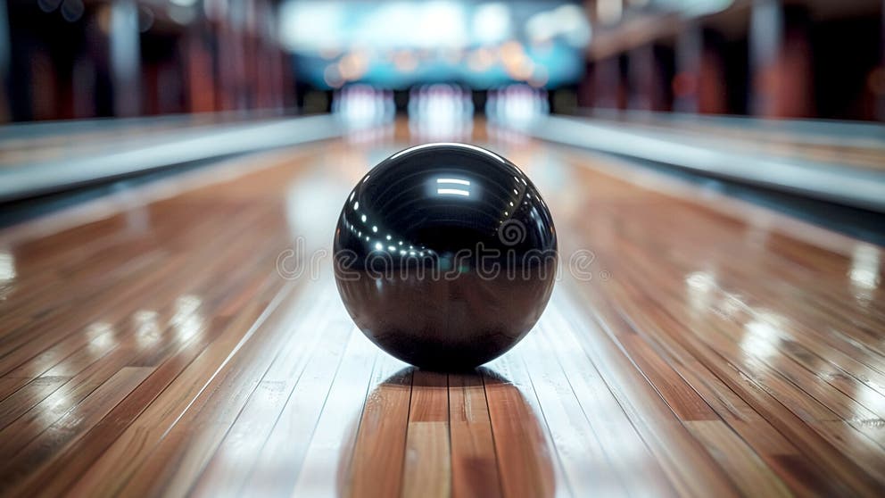 Black Ball on Bowling Lane. Competitive Bowling, Sports Focus, Perfect ...