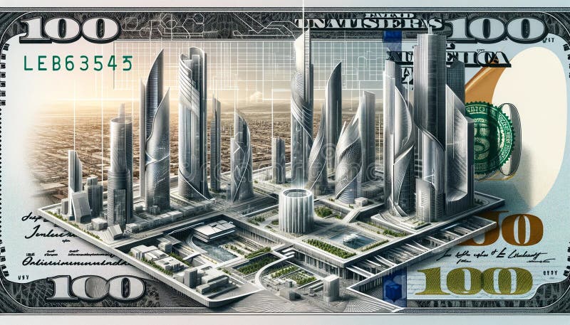 Futuristic $100 Bill with Skyscraper Design Stock Illustration ...