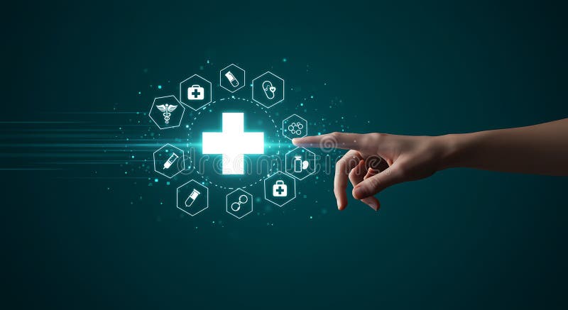 Futuristic Medical Technology Concept with Hand Touching a Healthcare ...