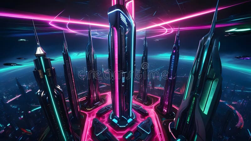 Explore the Futuristic Cityscape with Neon Towers and Advanced ...