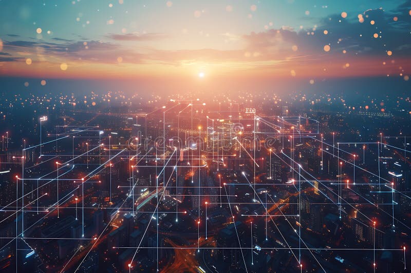 Futuristic Cityscape Featuring Advanced Digital Technology and ...