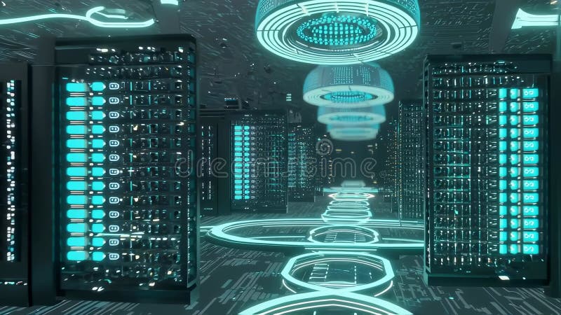 Explore a Futuristic Data Center with Glowing Racks and Intricate ...