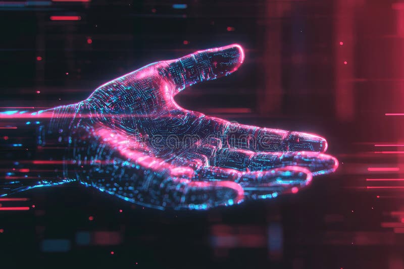 Holographic Hand Interacting with Floating Elements Stock Illustration ...