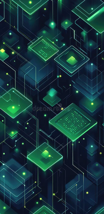 Futuristic Isometric Digital Circuit with Glowing Neon Elements Stock ...