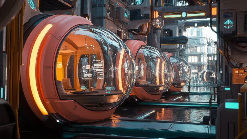 Explore Futuristic Pods in a High-tech Environment. Experience Innovative Design and Modern ...
