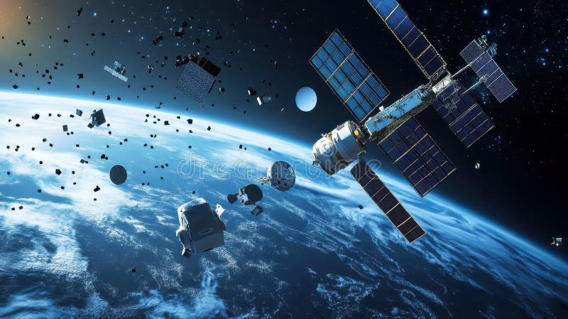 Robotic System for Space Debris Mitigation and Collection Solutions Stock Illustration ...