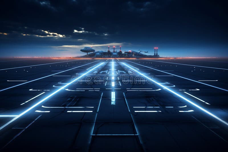 Explore a Futuristic Runway Where Runway Lights Stock Illustration ...